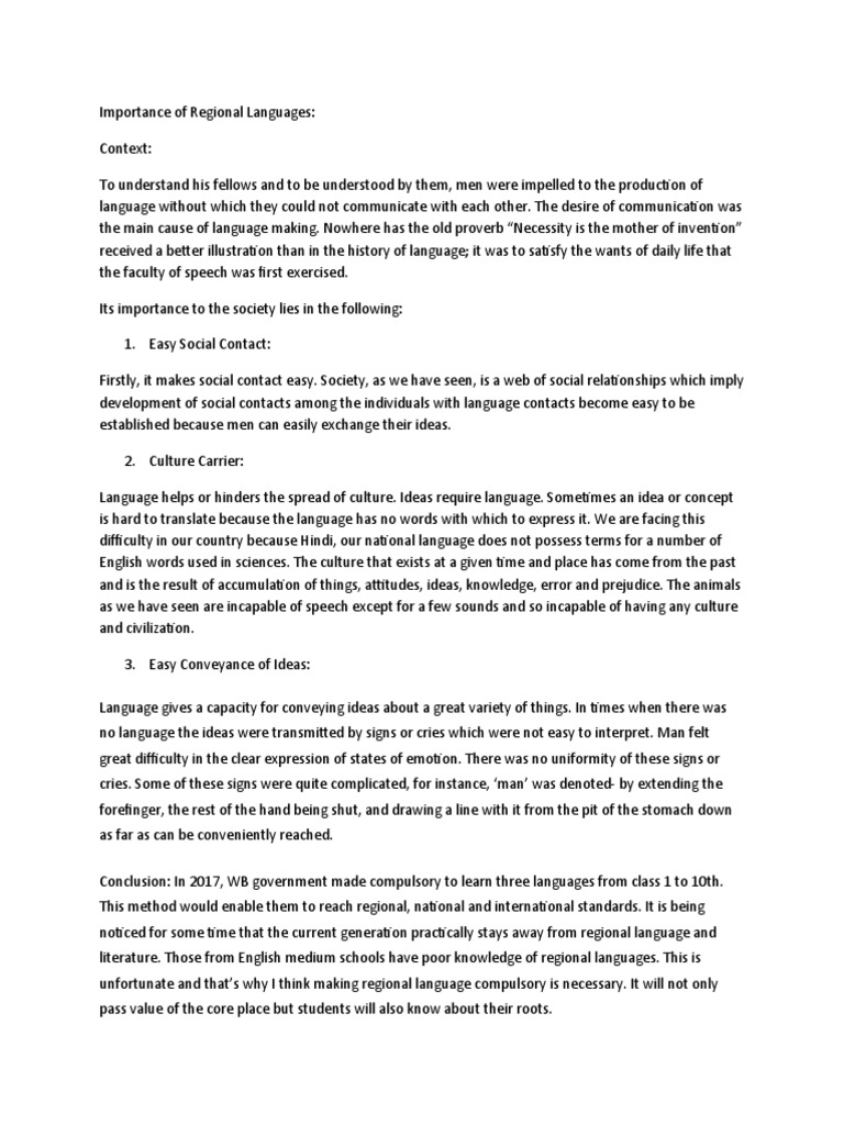 Importance of Regional Languages | PDF | Idea | Human Communication