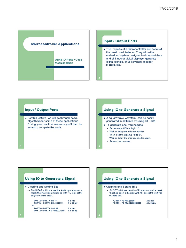 Microcontroller Applications: Input / Output Ports | PDF | Subroutine | Arduino