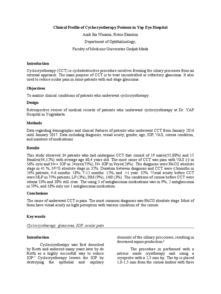 Full Paper. Clinical Profile of Cyclocryotherapy Patients in Yap Eye ...