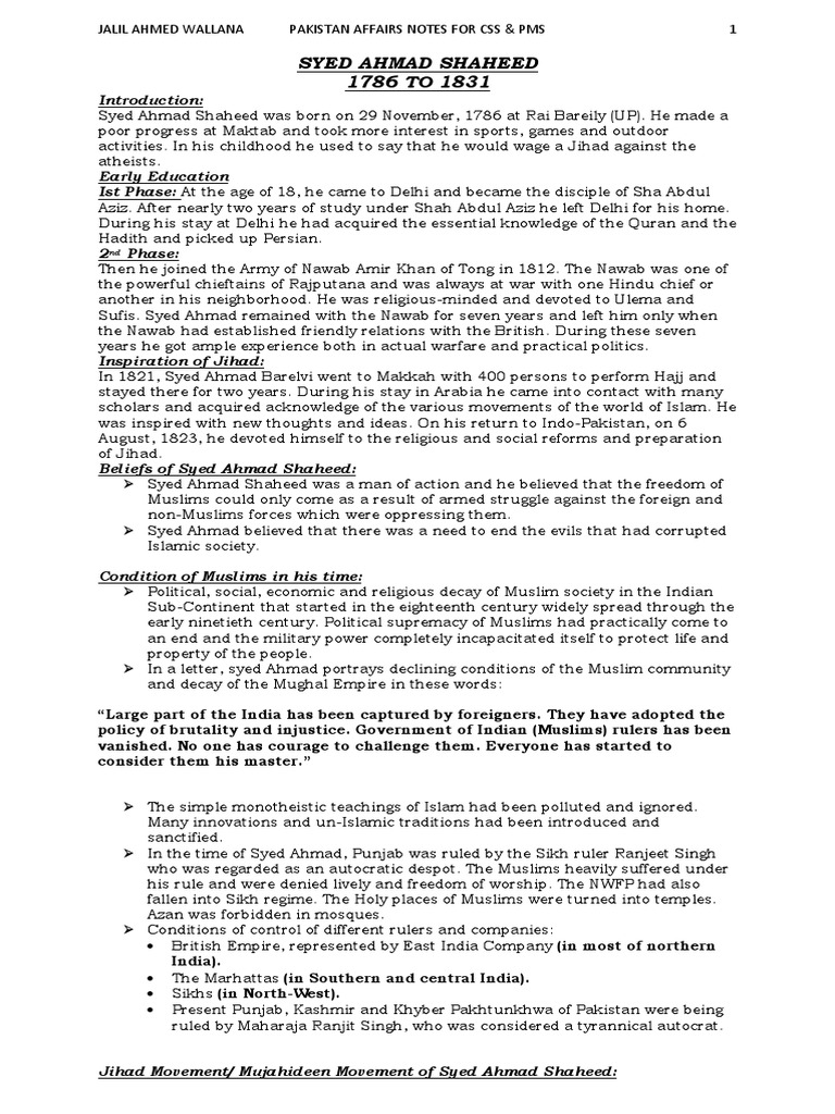 Syed Ahmad Shaheed and Tehreek I Mujahid PDF | PDF | Jihad | Khyber ...