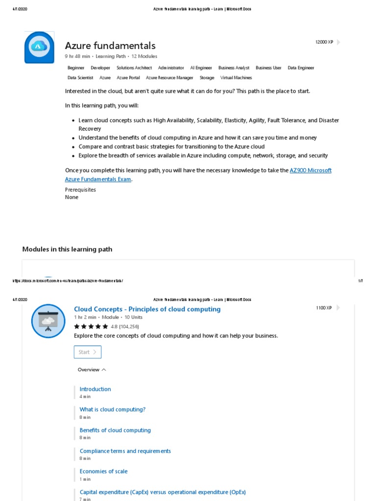 Azure fundamentals learning path - Learn cloud concepts | PDF | Microsoft Azure | Cloud Computing