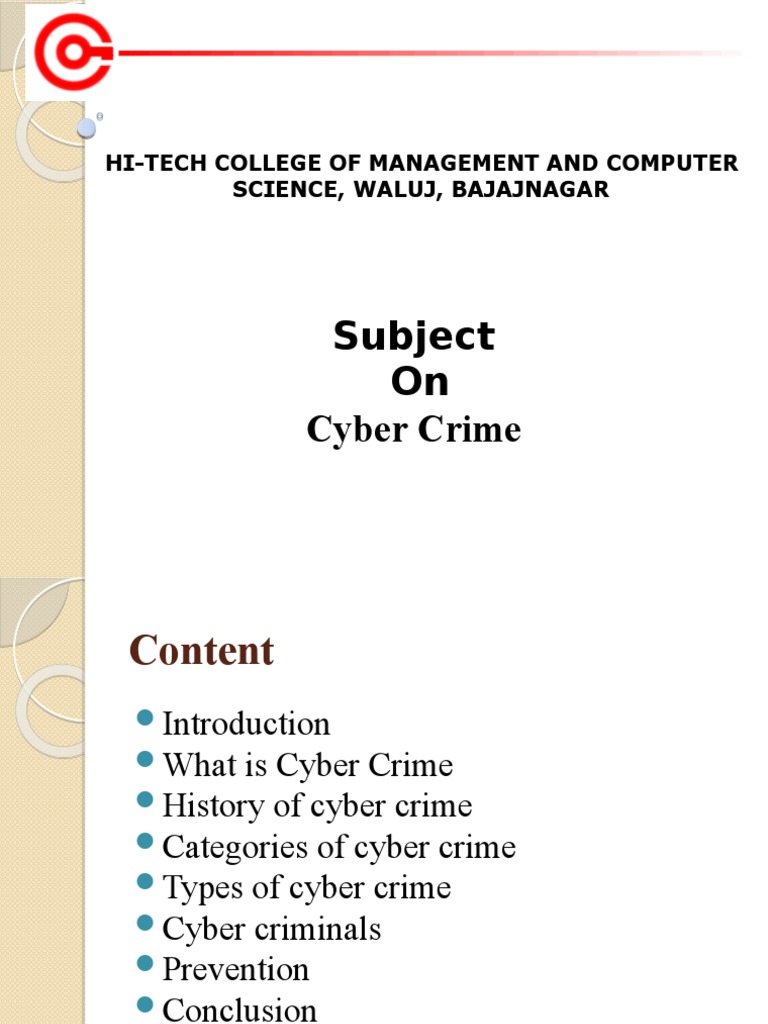 Subject On Cyber Crime: Hi-Tech College of Management and Computer ...