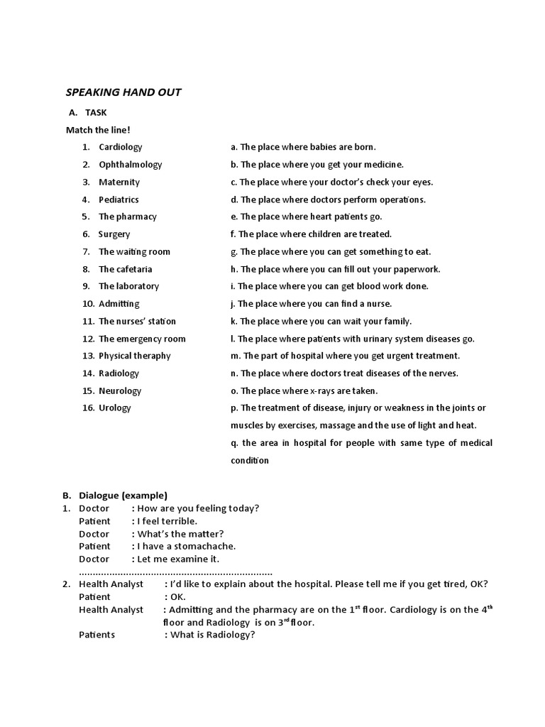 The Hospital Handout | PDF | Hospital | Patient