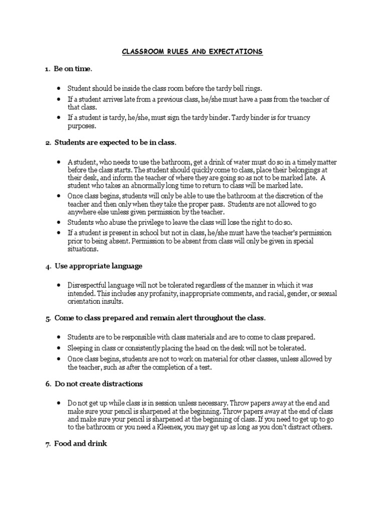 Classroom Rules and Expectations Guide | PDF | Classroom | Teachers