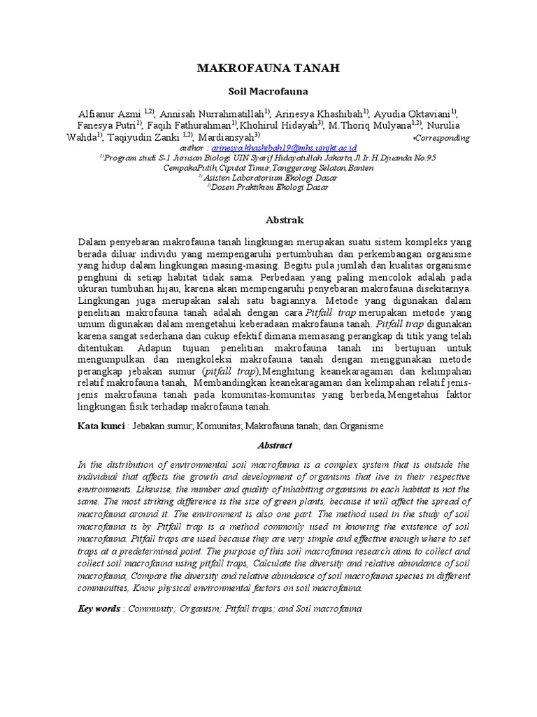 "Metode Pitfall Trap untuk Studi Makrofauna Tanah" | PDF