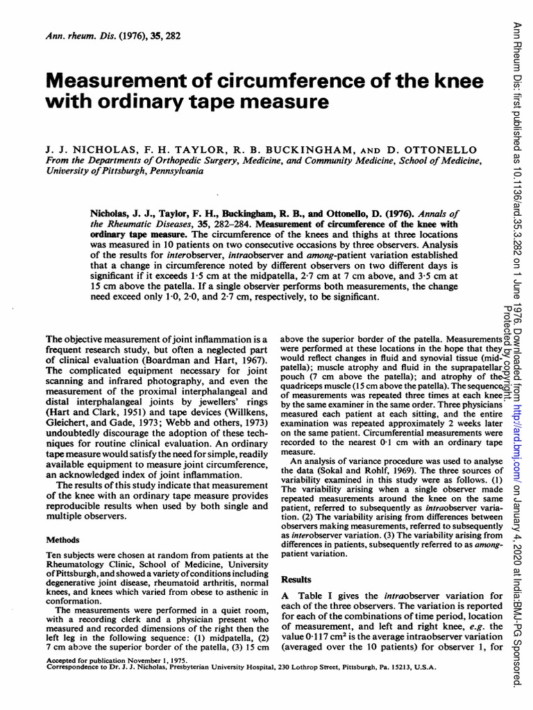 Measurement of Circumference The Knee With Ordinary: Measure | PDF ...