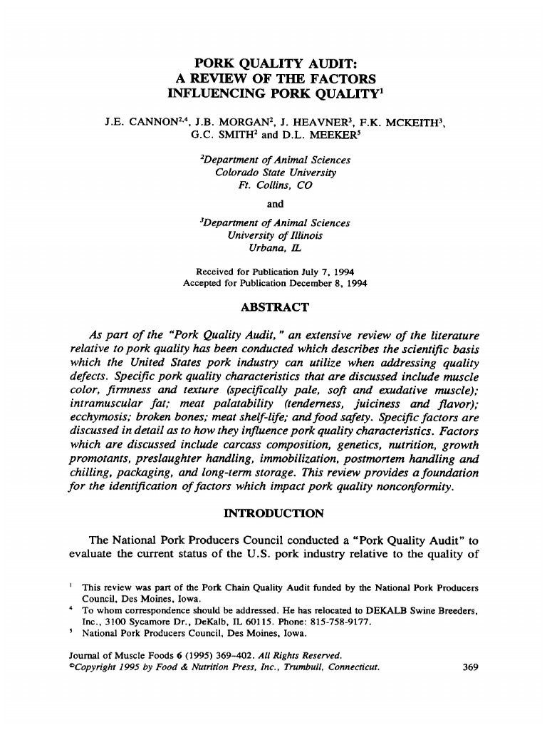 Pork Quality Audit A Review of The Factors Influencing Pork Quality ...