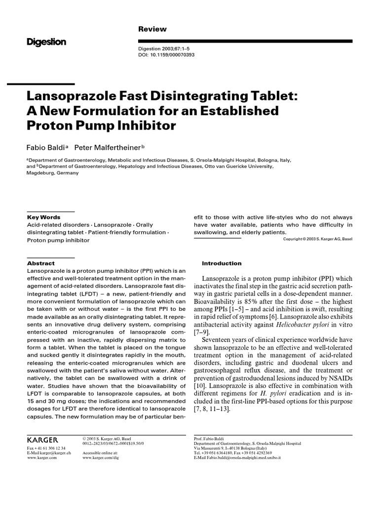 Lansoprazole Fast Disintegrating Tablet: A New Formulation For An ...