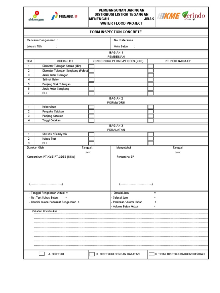 Form Inspeksi Pengecoran Beton | PDF