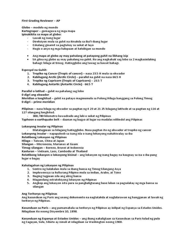 First Grading AP Reviewer-Grade 6 | PDF