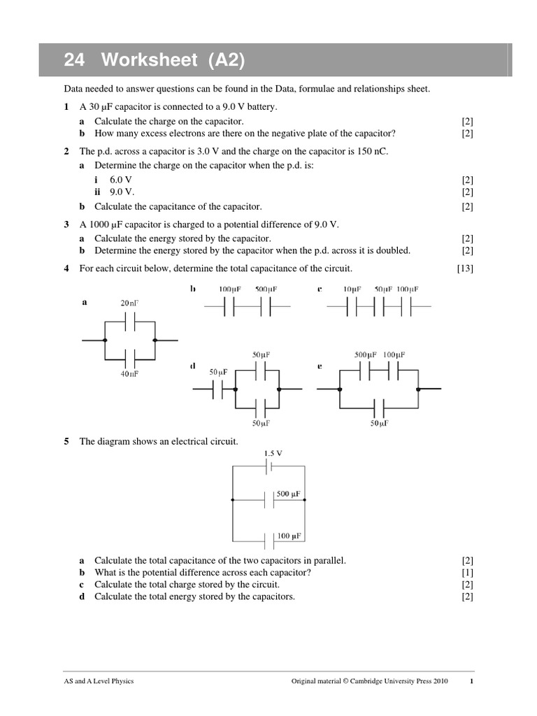 Worksheet 24 PDF | PDF | Capacitance | Capacitor