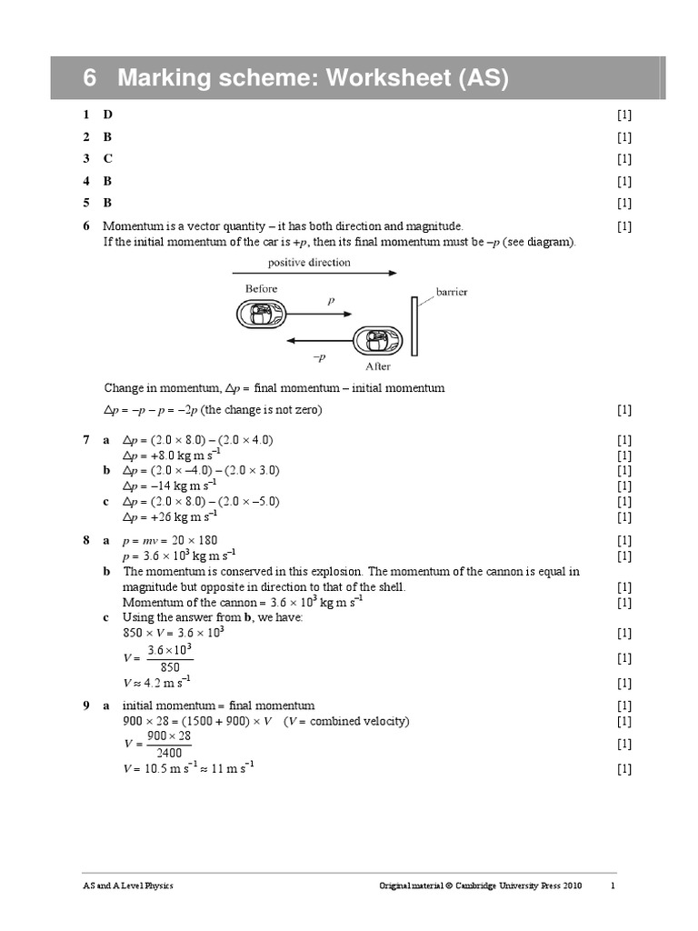 6 Marking scheme: Worksheet (AS): AS and A Level Physics Original ...