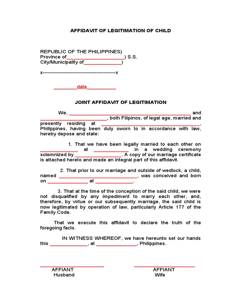 Affidavit of Legitimation of Child | PDF