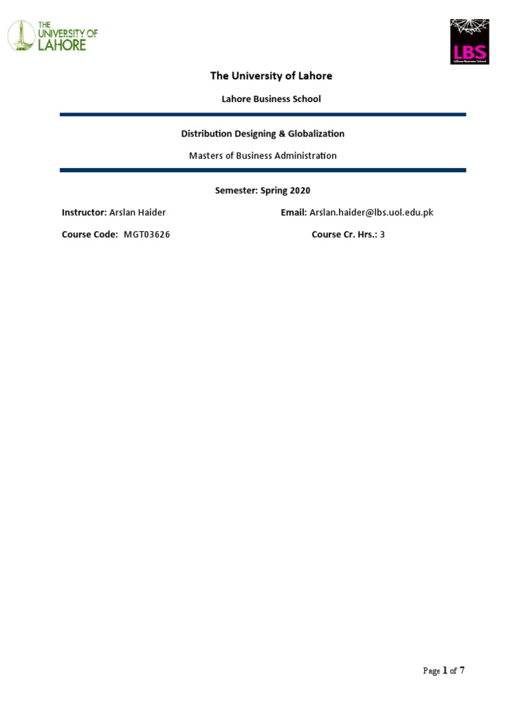 MBA Distribution Design Globalization Course Outline | PDF | Supply ...