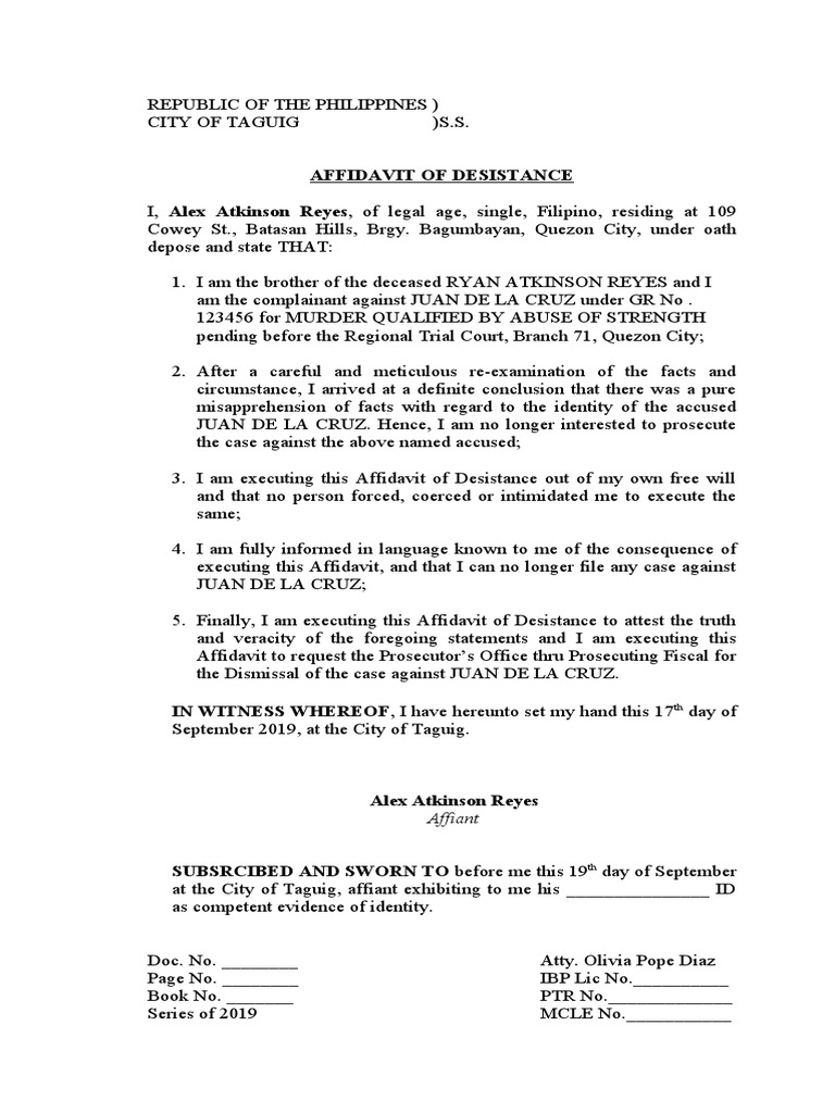 Affidavit of Desistance | PDF