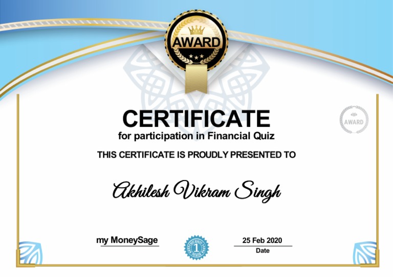 Financial Quiz Participation Certificate | PDF | Finance & Money Management
