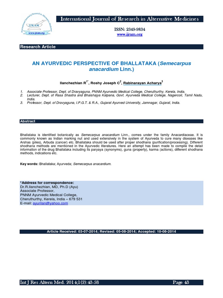 An Ayurvedic Perspective of Bhallataka S PDF | PDF | Ayurveda | Medicine