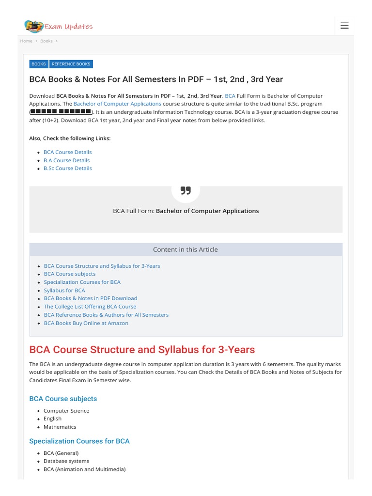 BCA Books & Notes For All Semesters in PDF - 1st, 2nd, 3rd Year | PDF ...