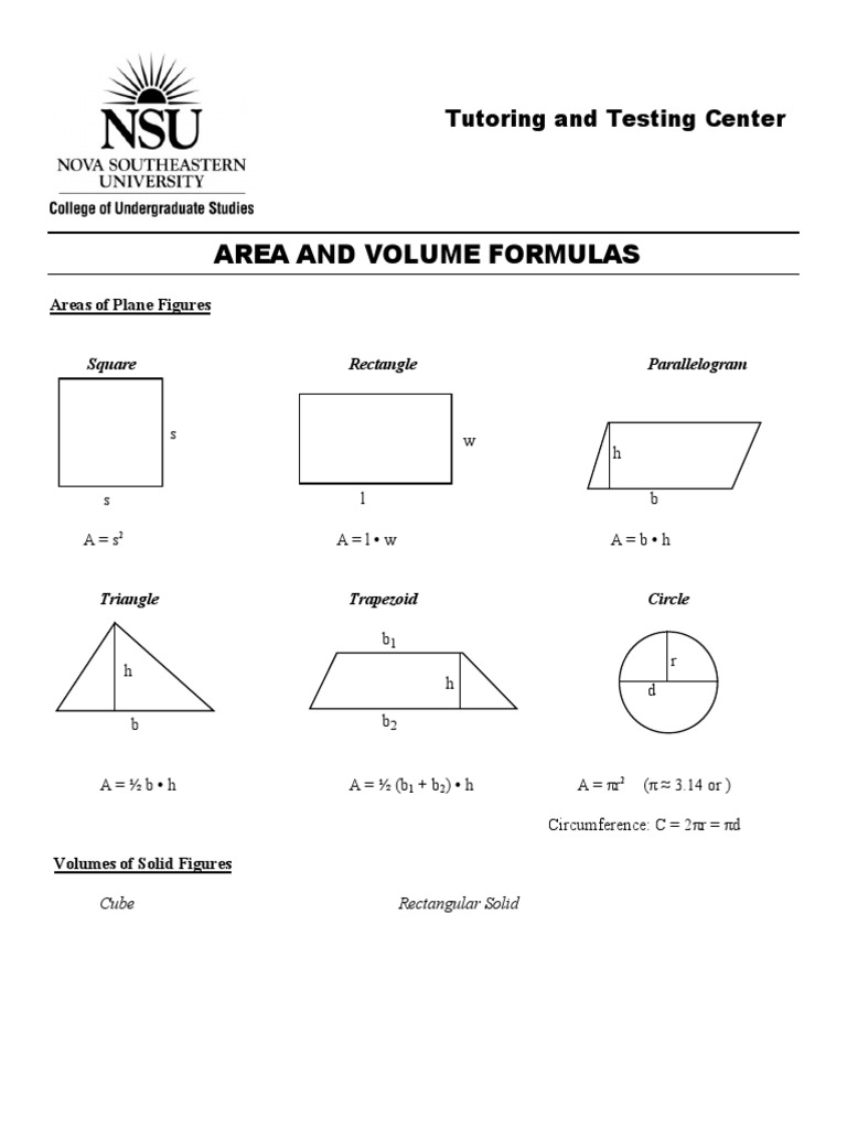 Area and Volume Formulas PDF | PDF