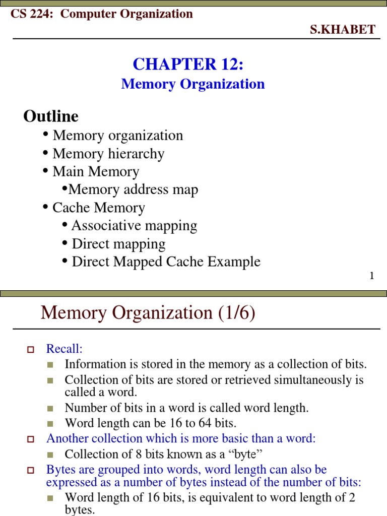 CHAPTER 12 - Memory Organization PDF | PDF | Computer Data Storage | Cpu Cache