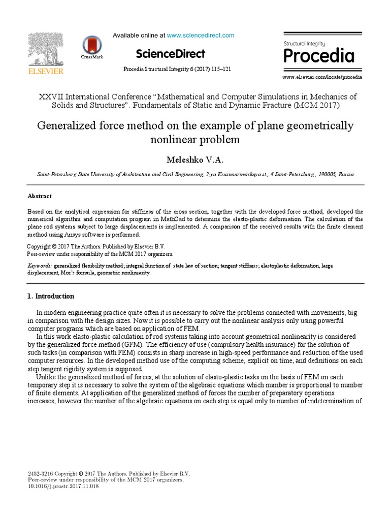 Generalized Force Method On The Example of Plane Geometrically ...