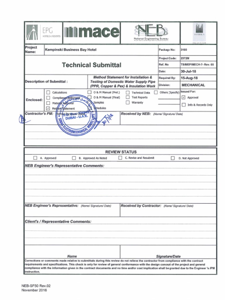 TS-MEP-MECH-07-Rev 00 - Method Statement For Installation & Testing of ...