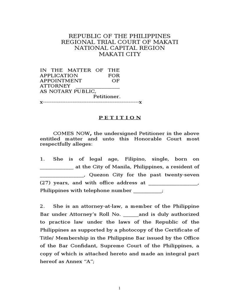 Sample Notarial Petition | PDF | Notary Public | Lawyer