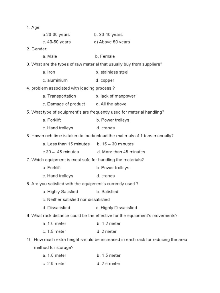 Material Handling, Storage and Packing Questionnaire | PDF | Crane ...