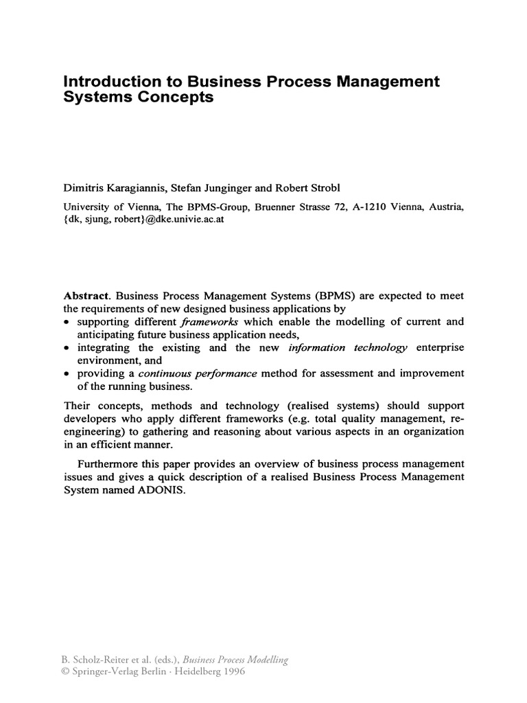 Introduction To Business Process Management Systems Concepts | PDF ...
