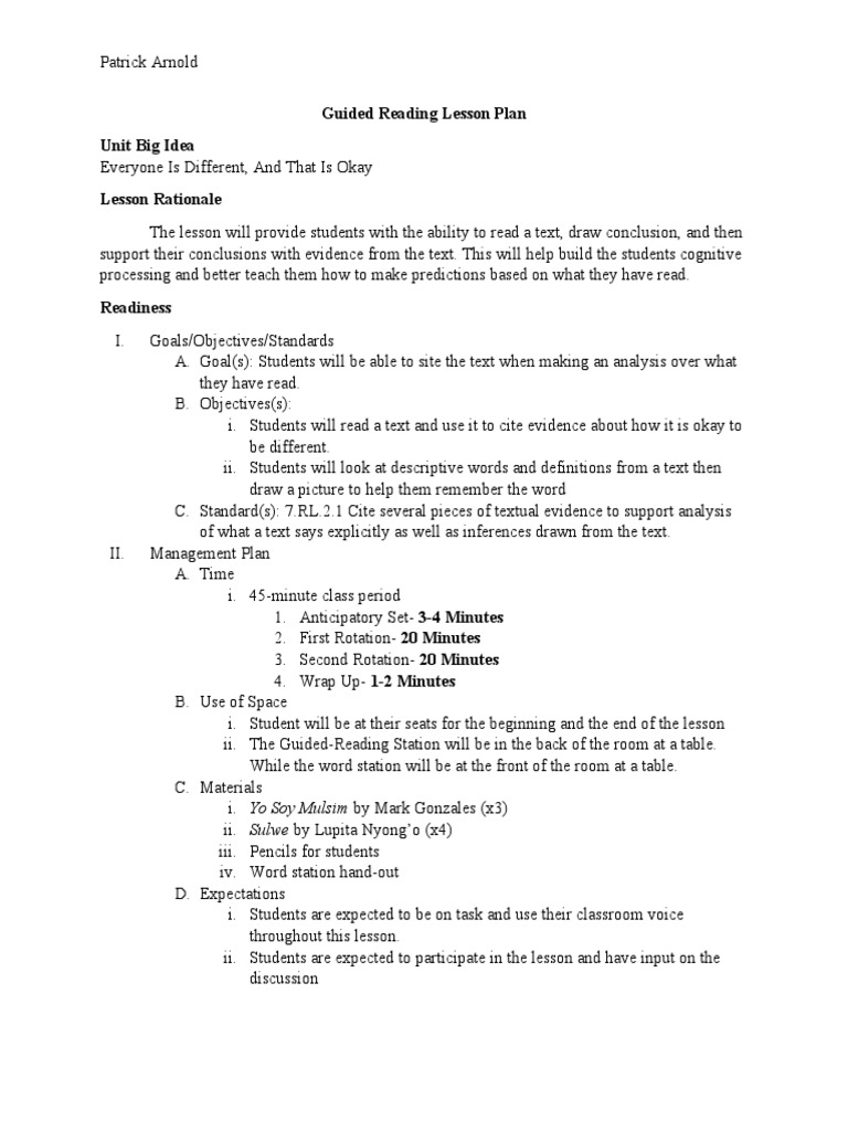 Guided Reading Lesson Plan Overview | PDF | Books | Epistemology