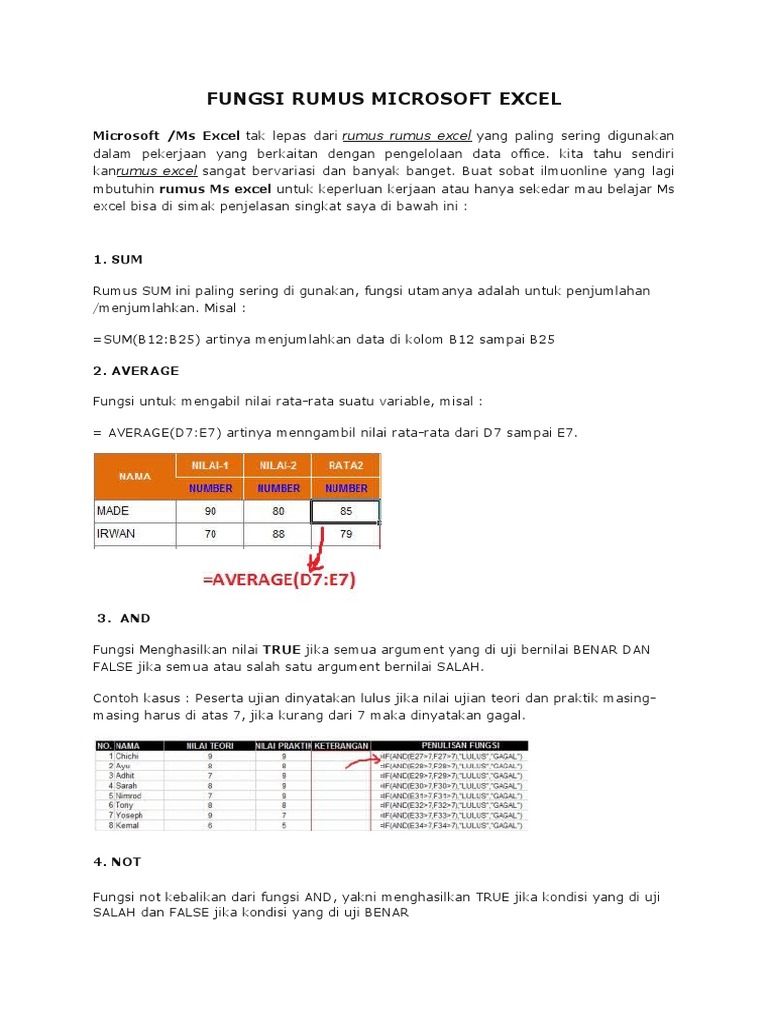 Fungsi Rumus Microsoft Excel | PDF