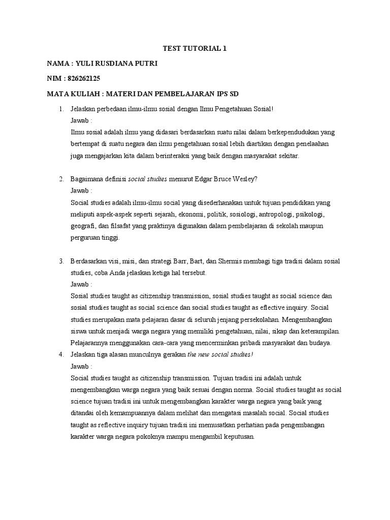 Test Tutorial 1 Ips | PDF | Sains & Matematika