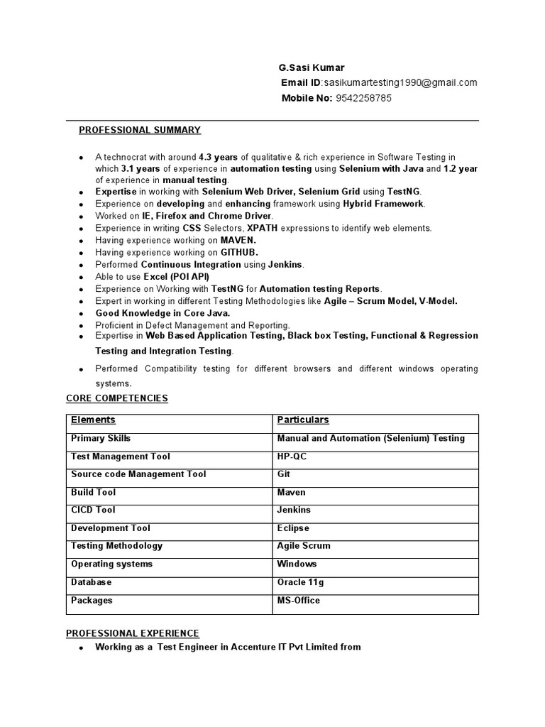 Sasi Testing Resume | PDF | Selenium (Software) | Software Testing