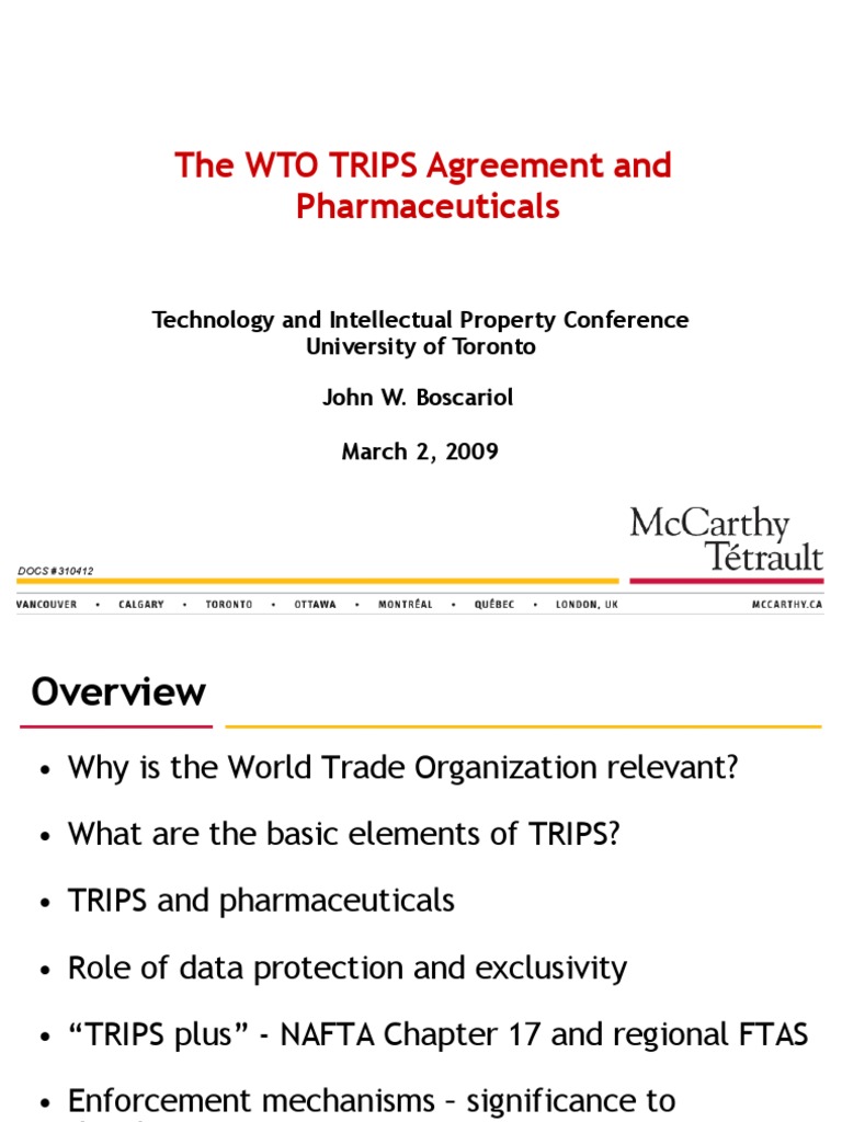 The WTO TRIPS Agreement and Pharmaceuticals | PDF | World Trade ...
