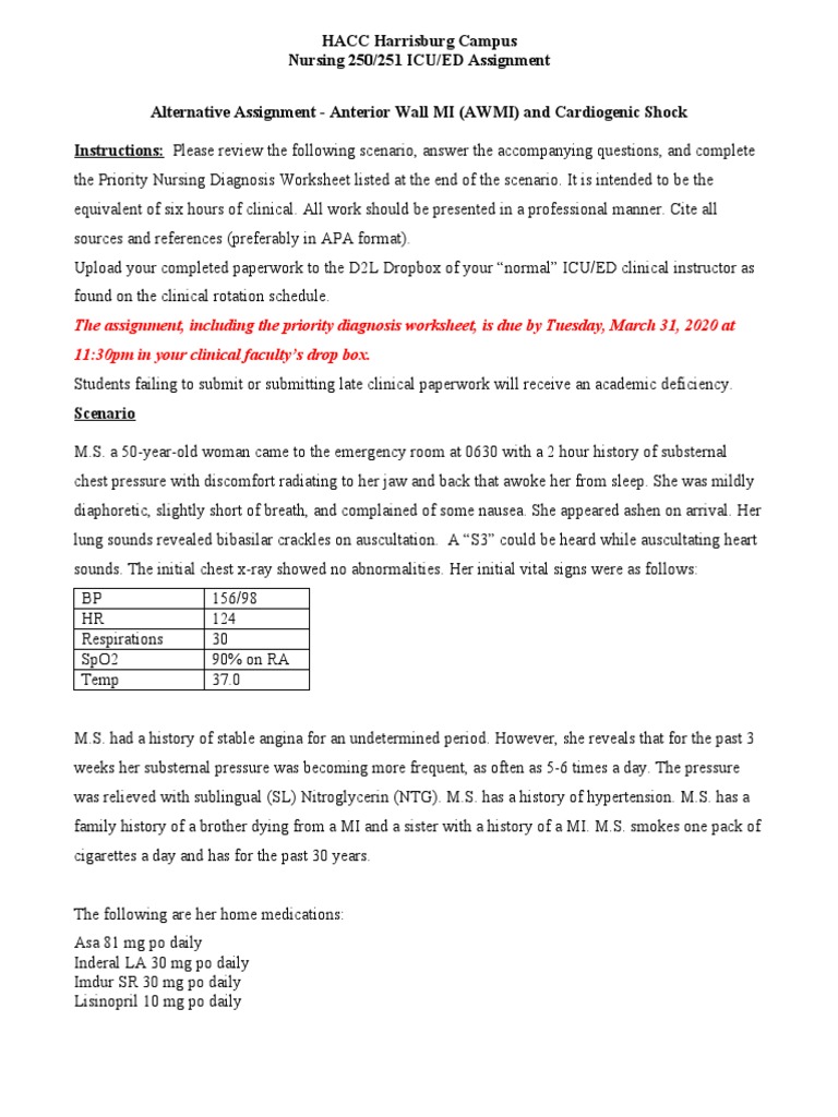 ICU-ED Clinical Assignment | PDF | Heart | Myocardial Infarction