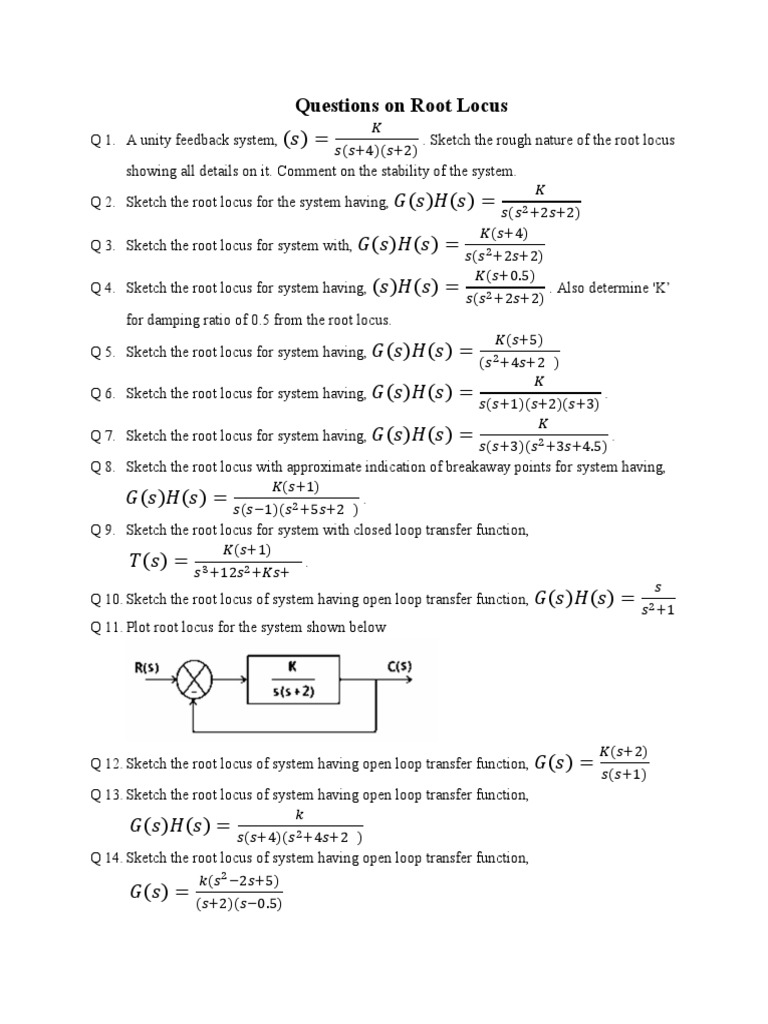 Questions On Root Locus PDF | PDF | Control Theory | Electrical Engineering