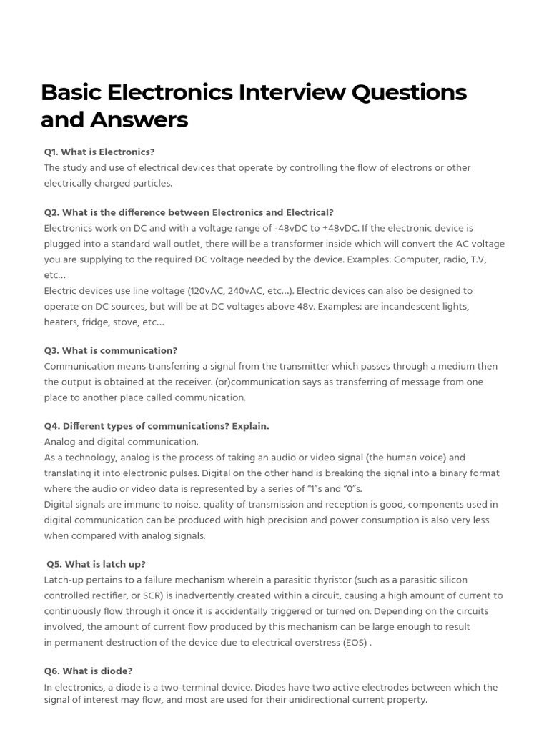 Basic Electronics Interview Questions and Answers | PDF | Channel Access Method | Modulation