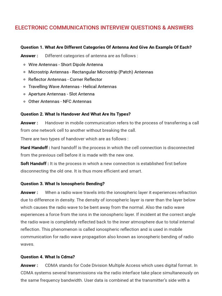 Electronic Communications Interview Questions and Answers | PDF | Data ...