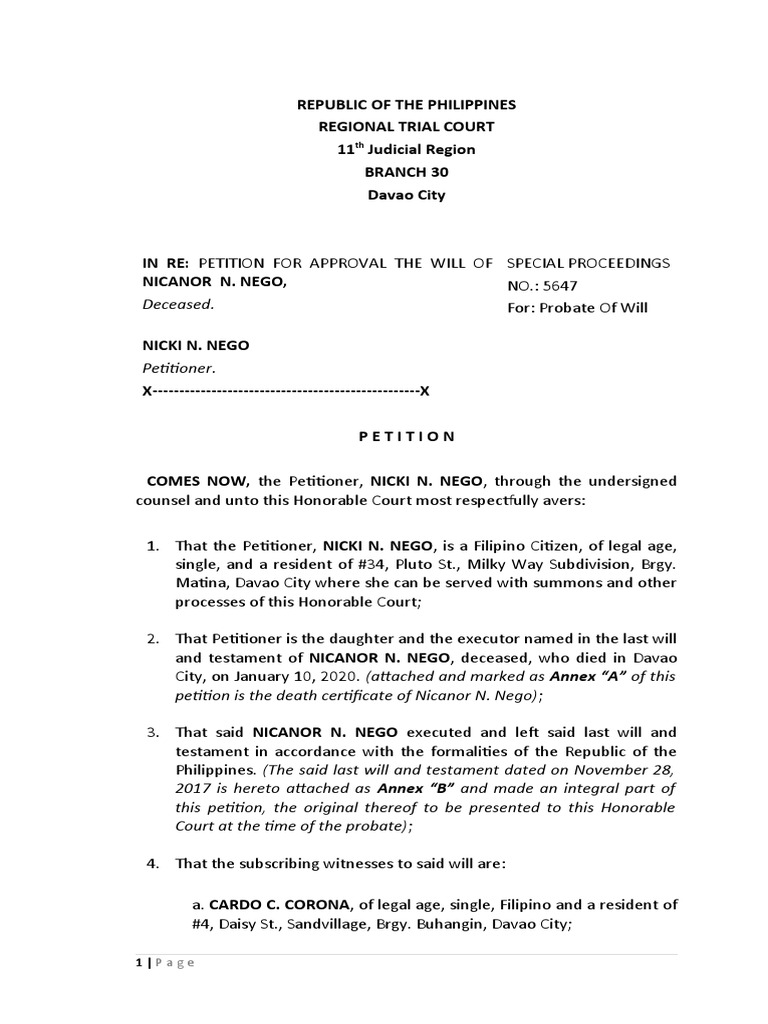 12 PETITION-for-Probate-of-Will | PDF | Probate | Private Law