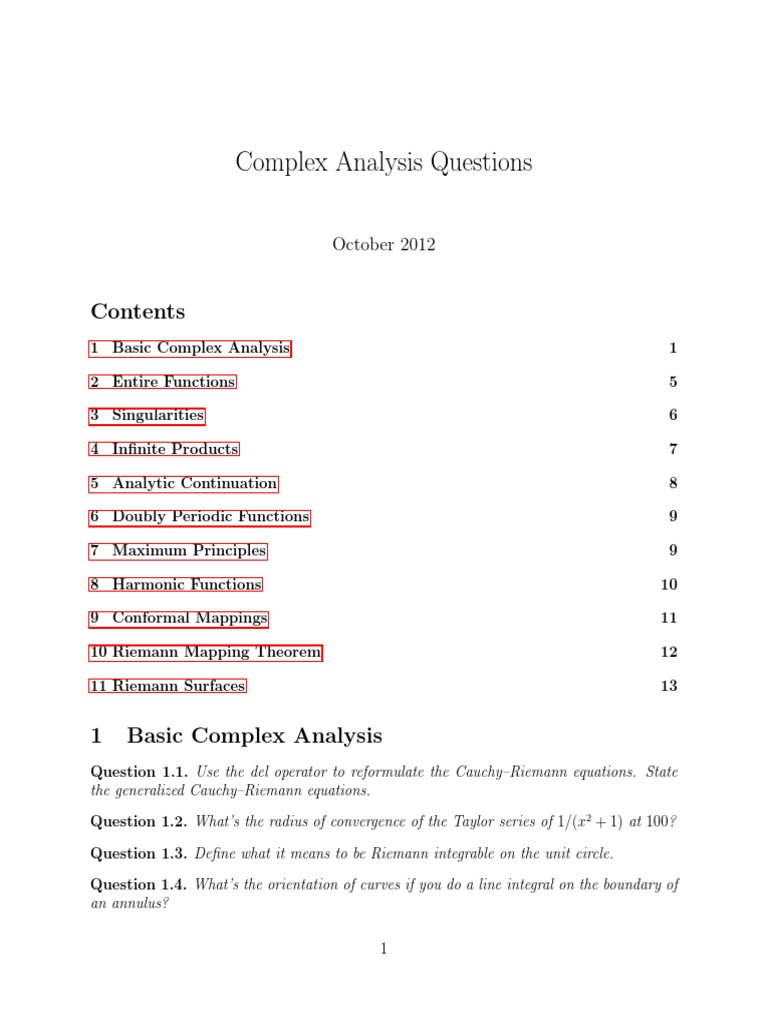 Complex Analysis Questions: October 2012 | PDF | Holomorphic Function ...