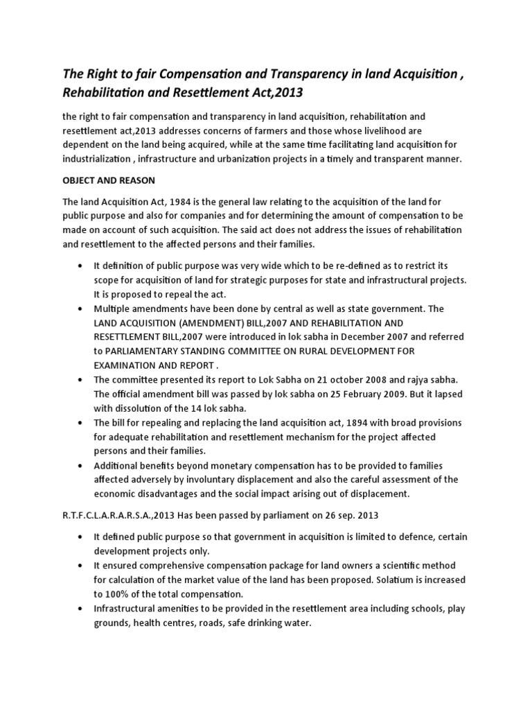 The Right To Fair Compensation and Transparency in Land Acquisition ...