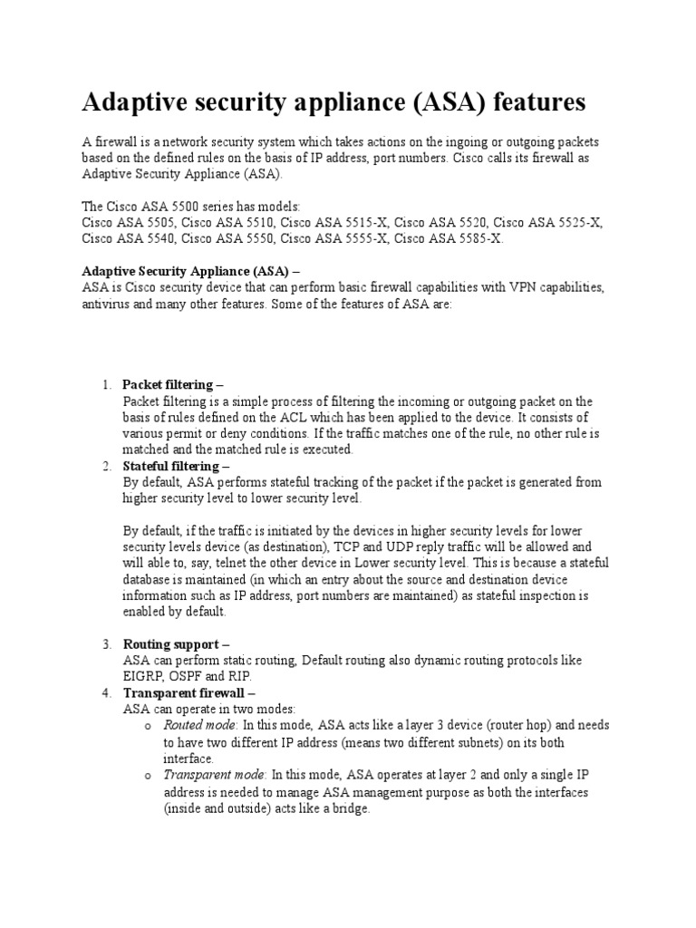 An Overview of the Key Features and Capabilities of the Cisco Adaptive Security Appliance (ASA ...