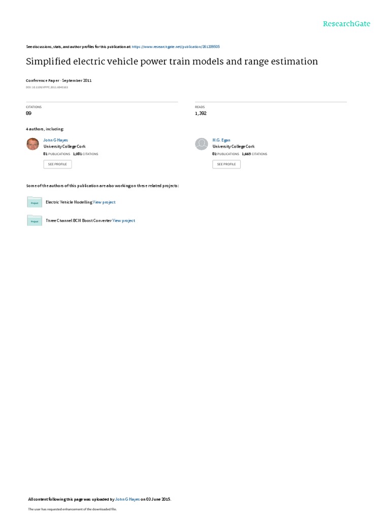 Simplified Electric Vehicle Power Train Models and | PDF | Fuel Economy ...