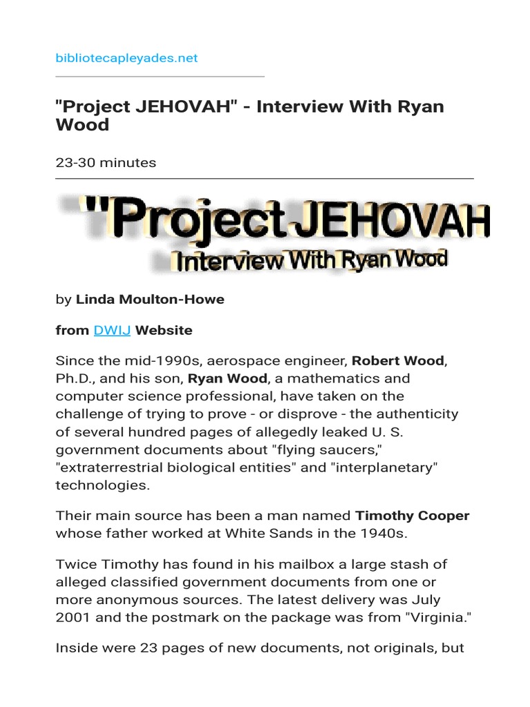 Project JEHOVAH - Interview With Ryan Wood | PDF | Unidentified Flying Object | Optical Fiber