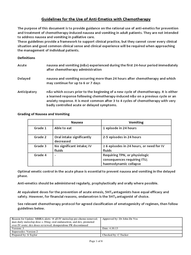 CINV Guidelines PDF | PDF | Nausea | Chemotherapy