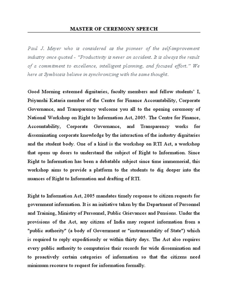 Master of Ceremony Speech | PDF | Accountability | Virtue