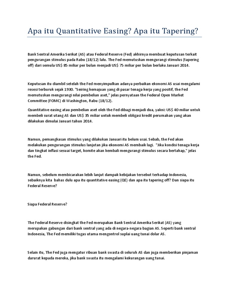 Apa Itu Quantitative Easing | PDF