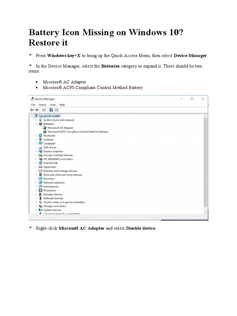 Battery Icon Missing On Windows 10 | PDF