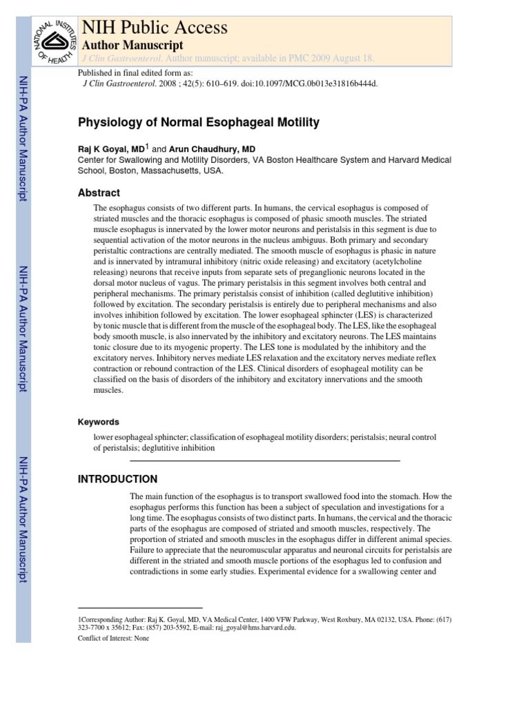 Physiology of Normal Esophageal Motility | PDF | Esophagus ...