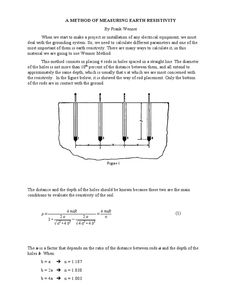 Wenner Method of Measuring Earth Resistivity | PDF | Electromagnetism ...